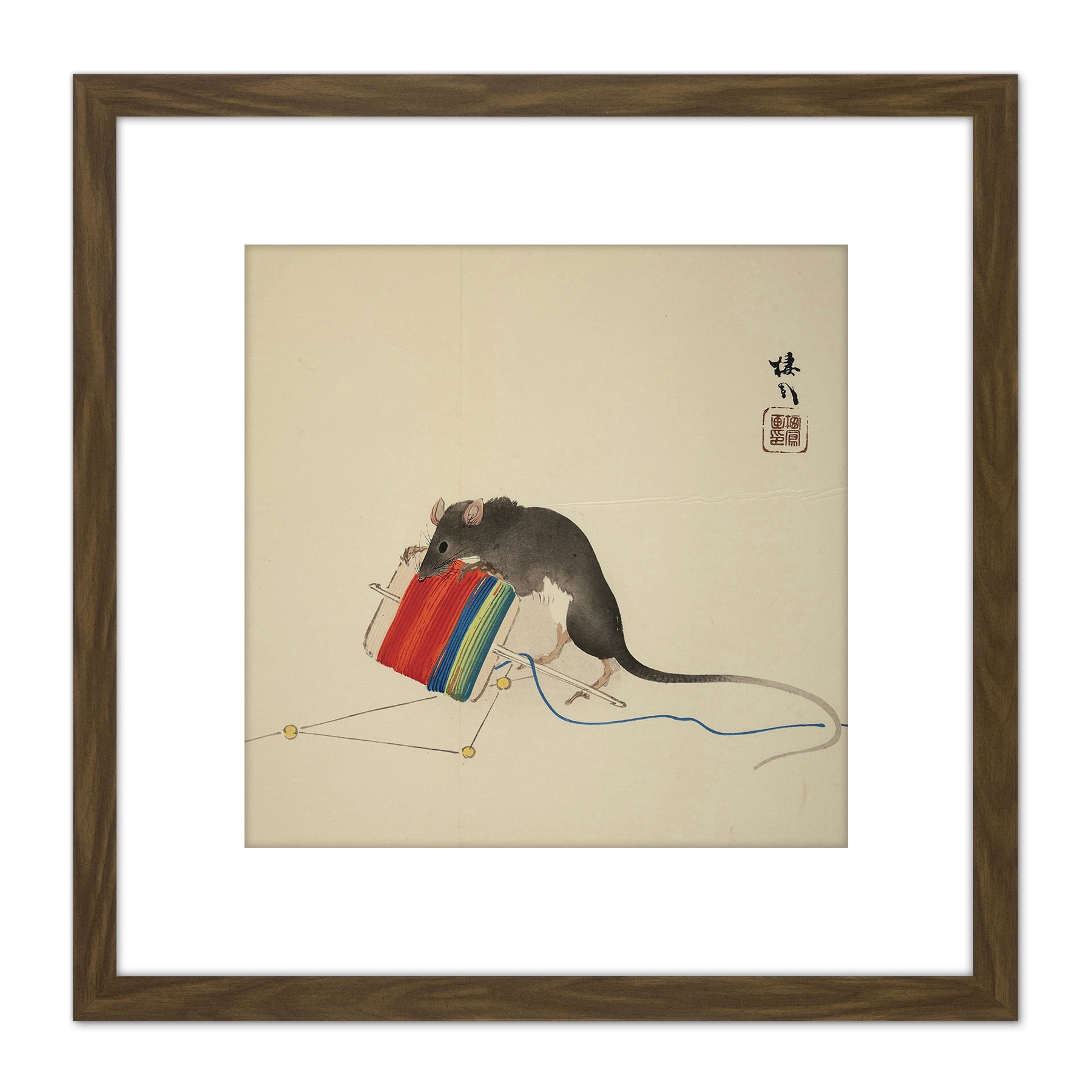 Seiho Twelve Signs Zodiac Mouse Japanese 8X8 Inch Square Wooden Framed ...