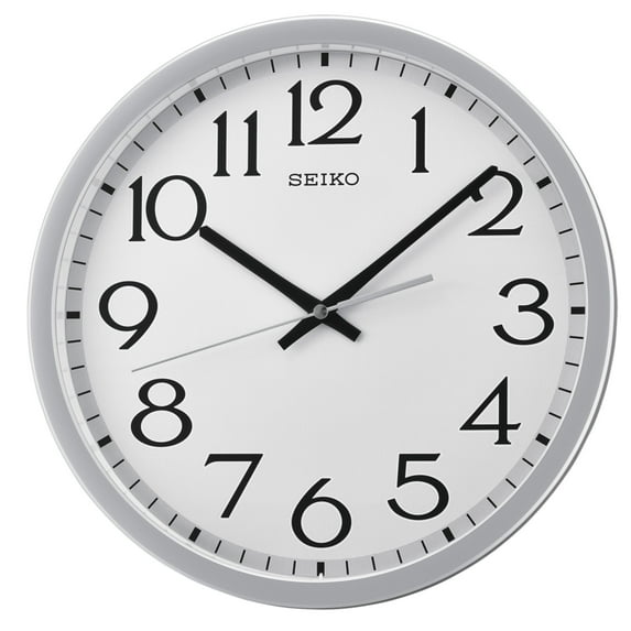 Seiko 12" Easy Read Round White Wall Clock, Silver Frame, Traditional ...