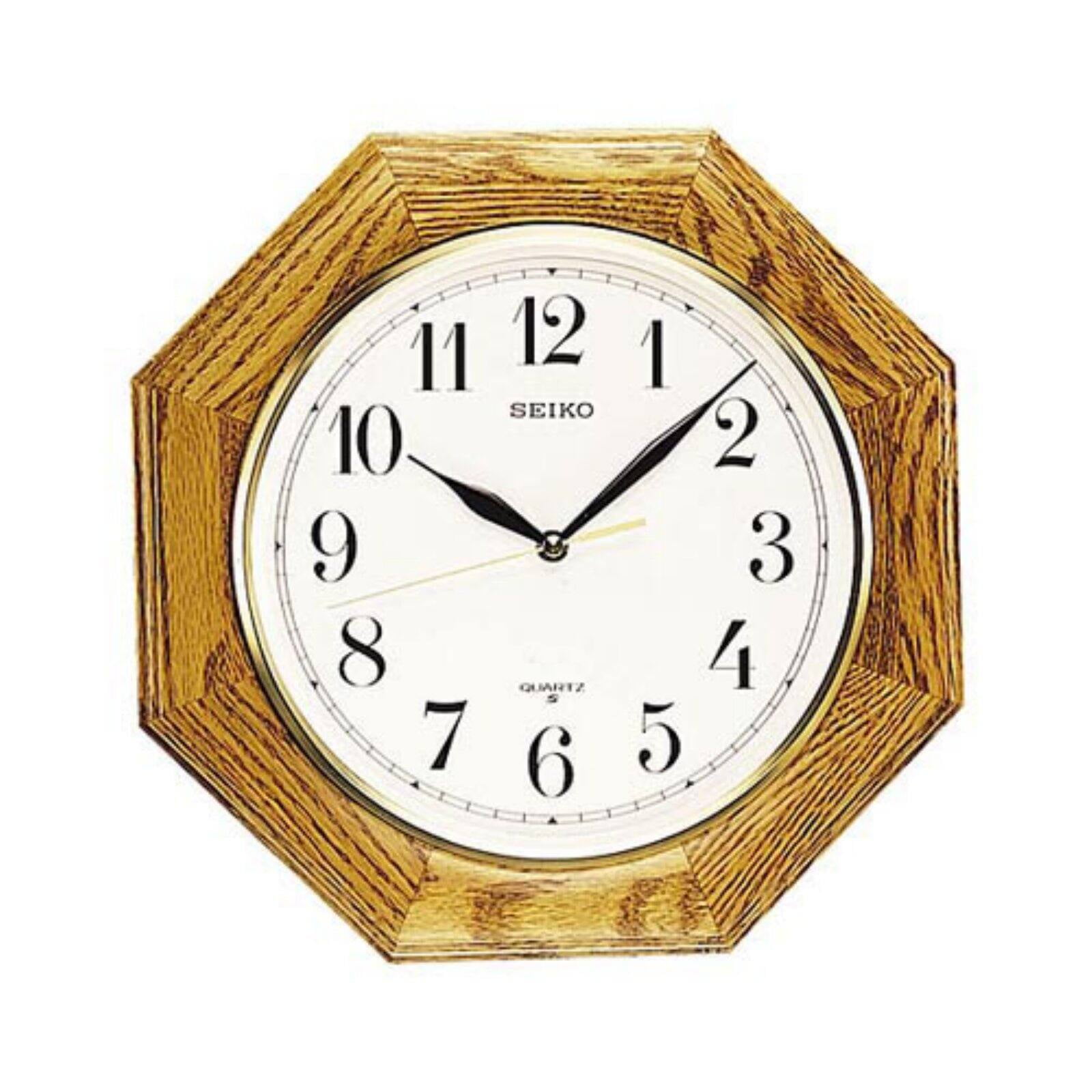 Seiko 12" Traditional Octagon Shape Wall Clock - Medium Brown Solid Oak ...