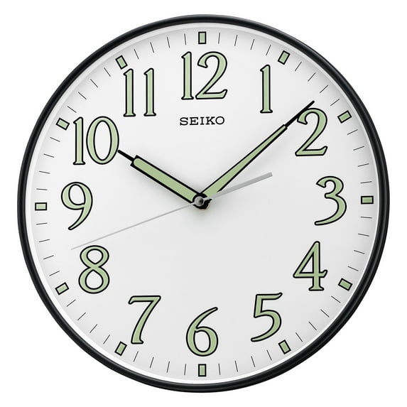 Seiko 12 inch Classic Round Black Watch Wall Clock w/ Luminous Numbers ...