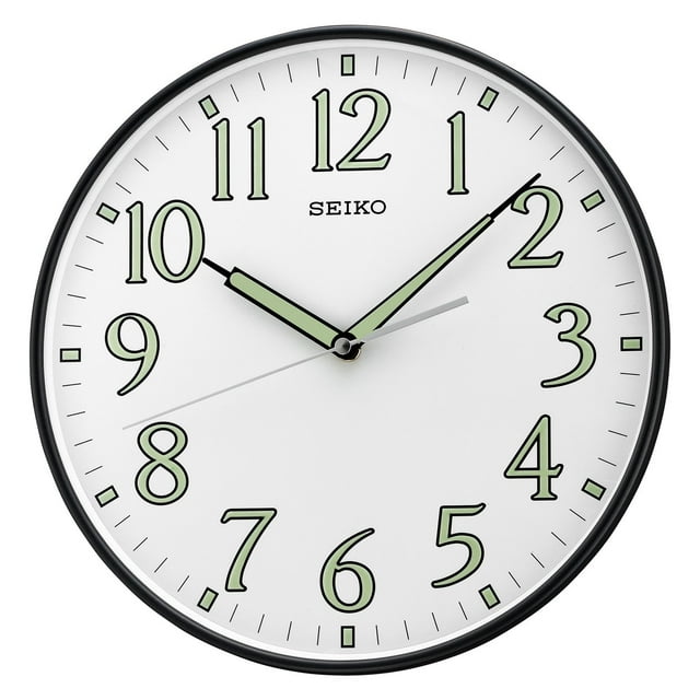 Seiko 12 inch Classic Round Black Watch Wall Clock w/ Luminous Numbers ...