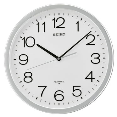 Seiko 12" Easy Read Round White Wall Clock, Silver Frame, Traditional ...