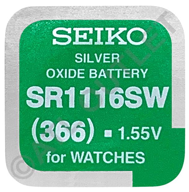 Seiko 366 SR1116SW 1.55v Silver Oxide, Mercury Free Watch Battery ...