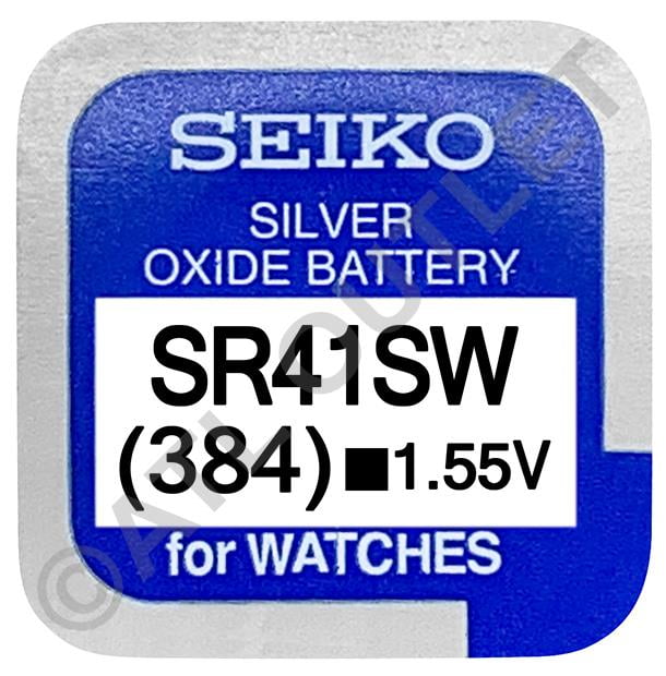 Seiko 384 SR41SW 1.55v Silver Oxide, Mercury Free Watch Battery - Made ...