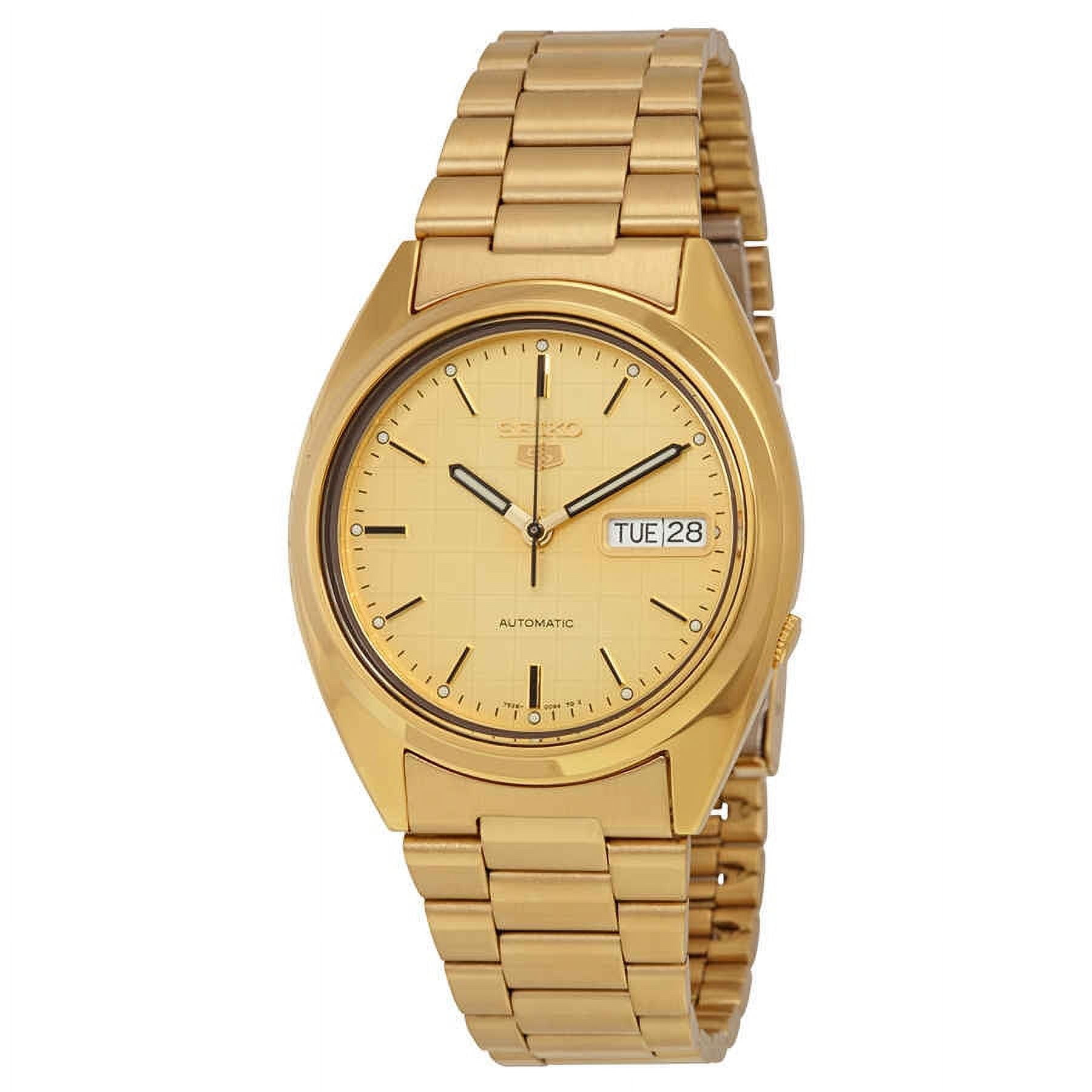 Seiko Men's Watch SNXL72K1, 5 Automatic, Gold Tone Dial, Date Display ...