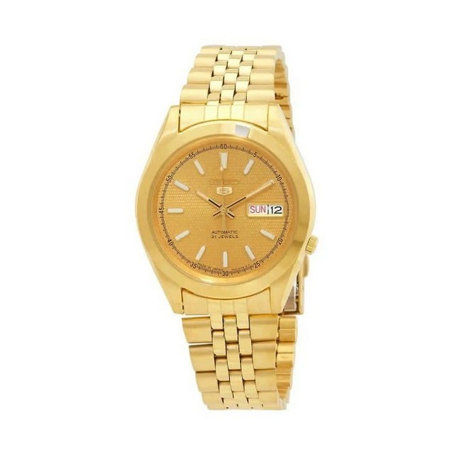 Seiko 5 Gold Tone Stainless Steel Gold Dial 21 Jewels Automatic SNXC34J5 Men's Watch - Walmart.com