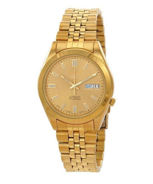 Seiko 5 Gold Tone Stainless Steel Gold Dial Automatic 21 Jewels ...