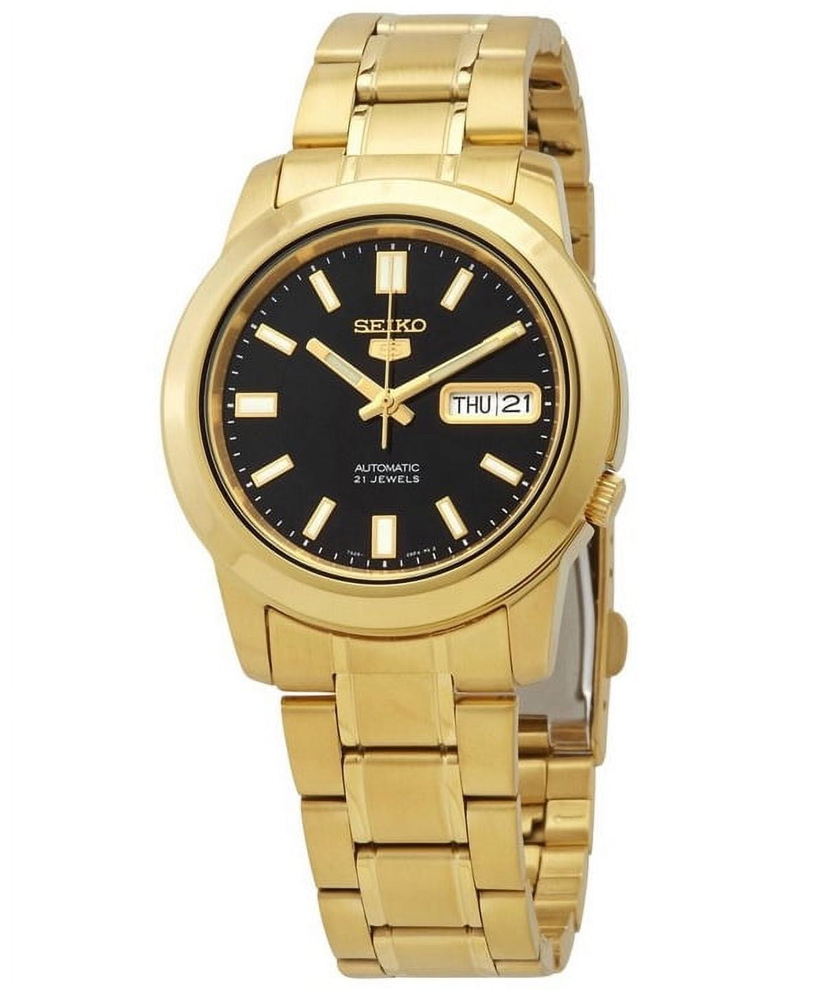 Seiko Men's Automatic Watch, Gold-Tone Stainless Steel, Black Dial ...