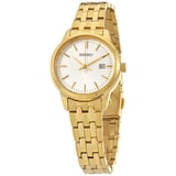 Seiko Classic Quartz White Dial Yellow Gold-tone Ladies Watch SUR412 ...