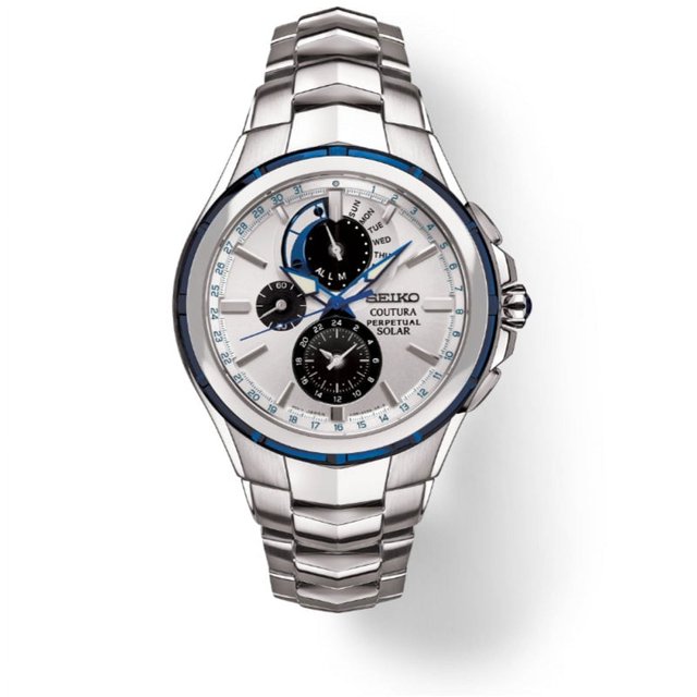 Seiko Coutura Perpetual Alarm Quartz Silver Dial Men's Watch SSC787 ...