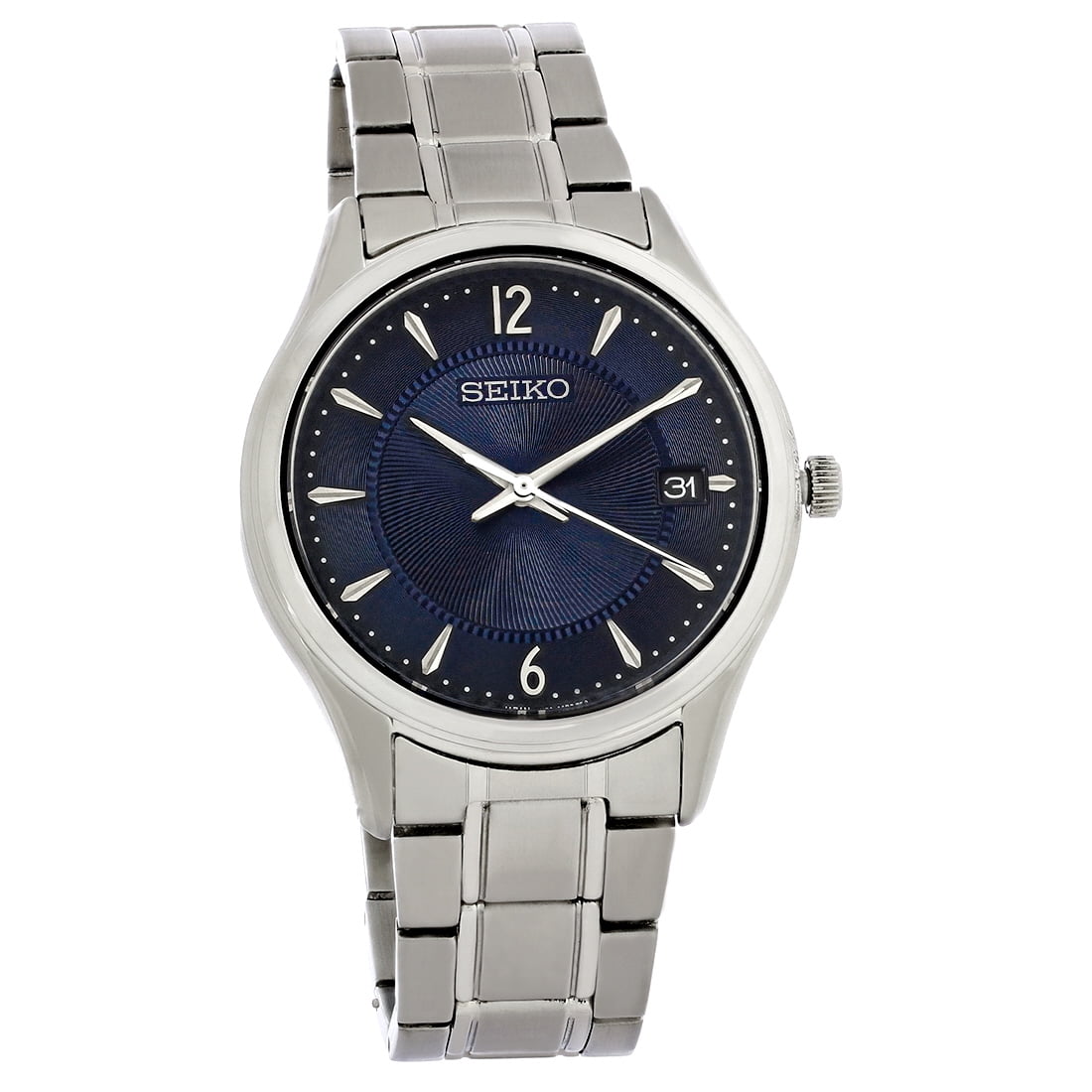 Seiko Essentials Men's Blue Dial Stainless Steel Quartz Watch SUR419 ...