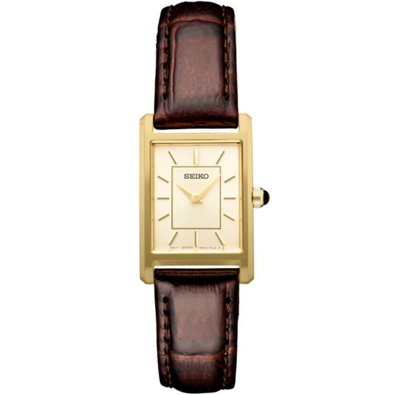 Seiko Ladies Watch SWR066: Light Champagne Dial, Gold Hands, Leather Band - Walmart.com