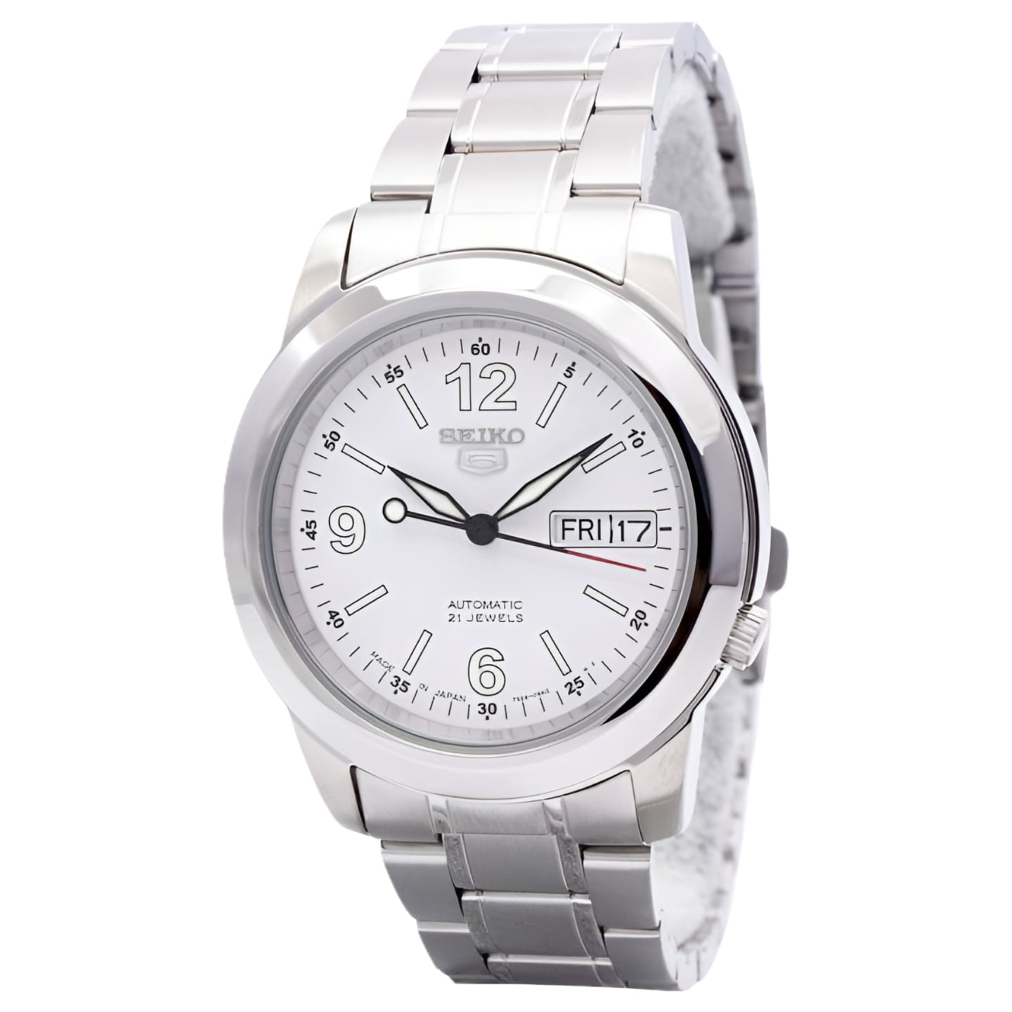 Seiko Men's 5 Automatic Watch, White Dial, Stainless Steel, 21 Jewels ...