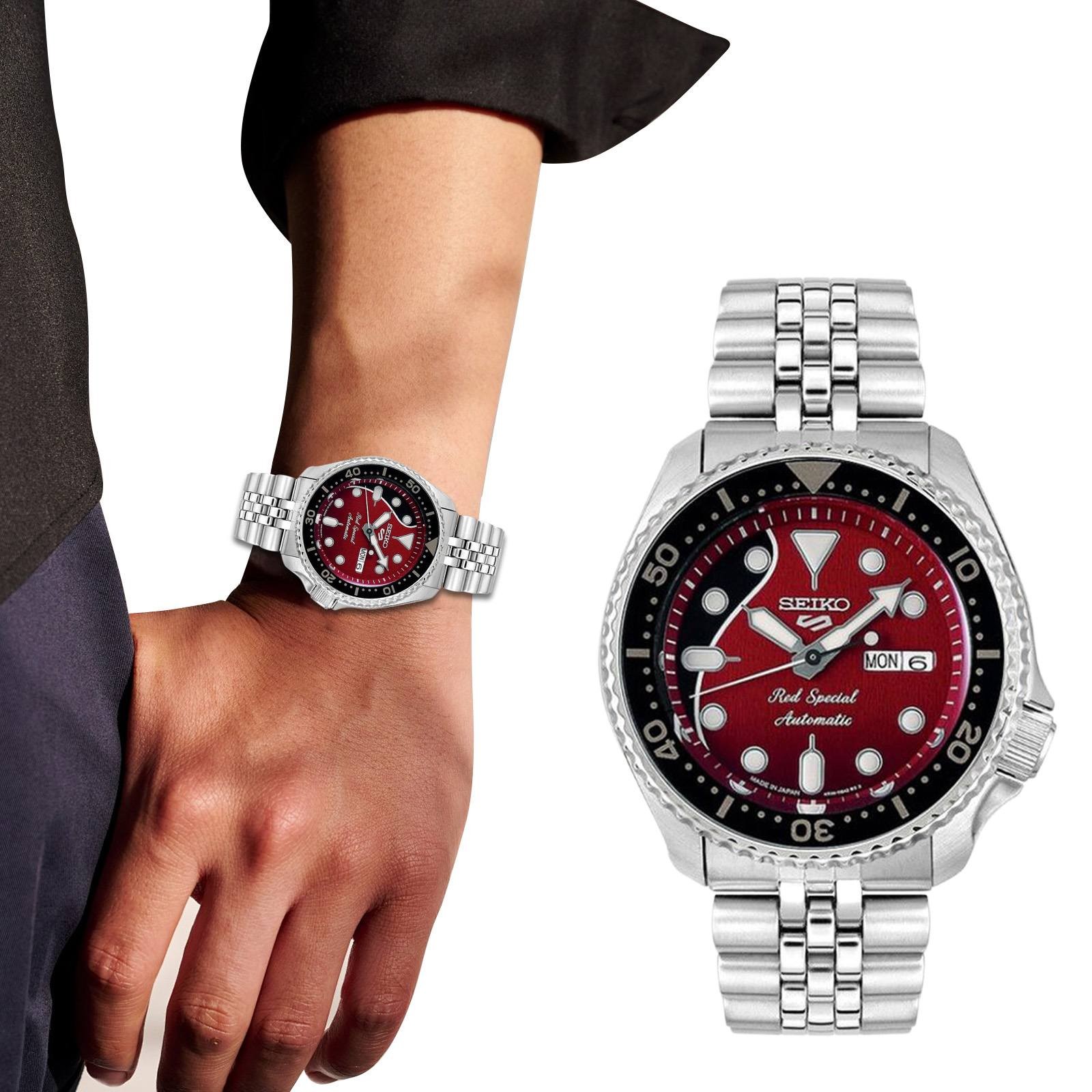 Seiko Men’s Diver Automatic Watch Black & Red Dial Black Bezel ...
