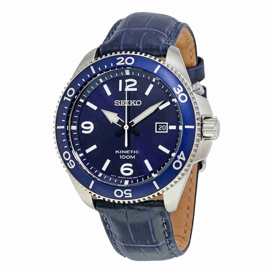 Seiko Men's Kinetic Blue Dial Blue Leather Watch SKA745P2 - Walmart.com