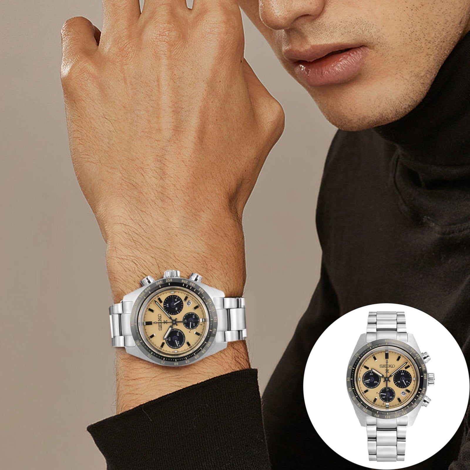 Seiko Men's Prospex Solar Chronograph Watch – Champagne Dial, Stainless ...