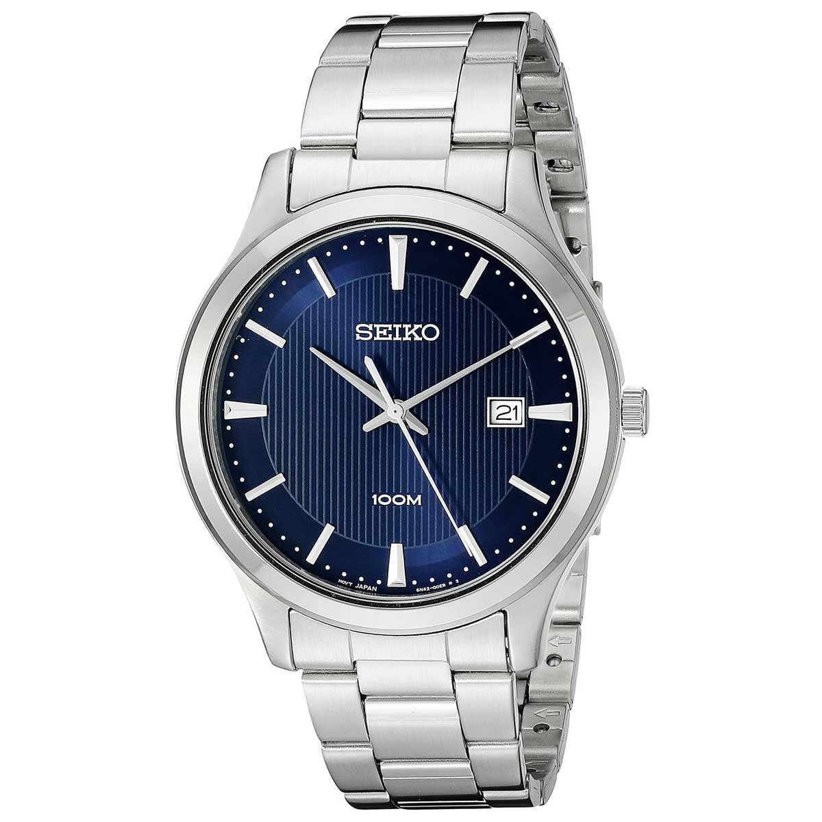 Seiko Men's SUR049 Stainless Steel Blue Dial Date Window Watch ...