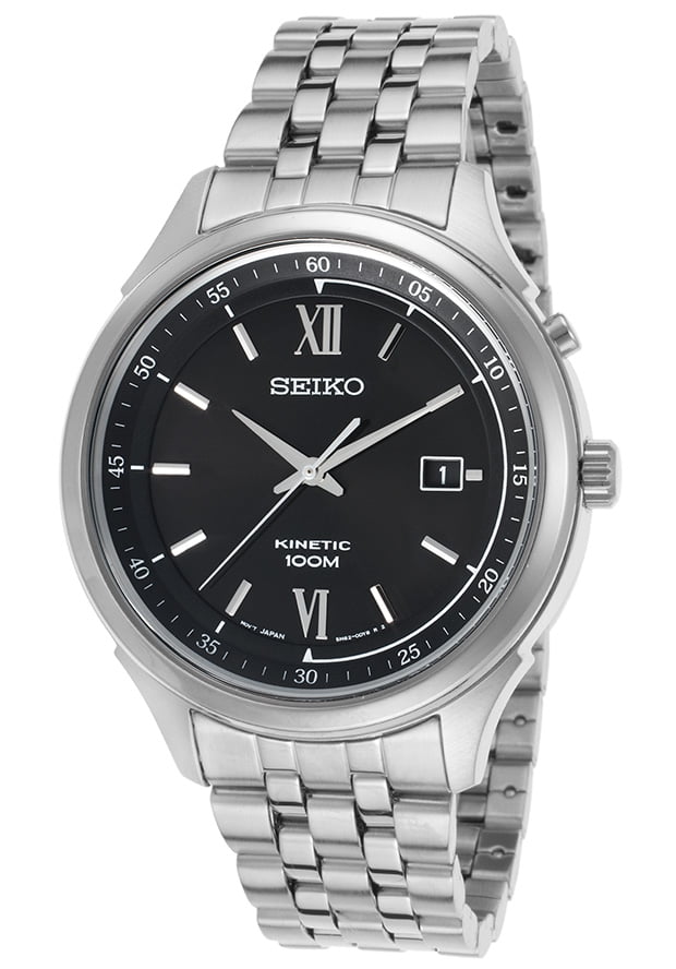 Seiko Men's Ska657p1 Kinetic Stainless Steel Black Dial Silver-Tone ...