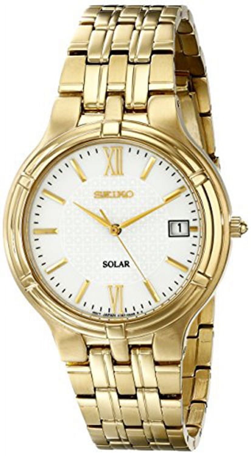 Seiko Men's Solar Gold Stainless Steel White Dial Date Display Watch ...