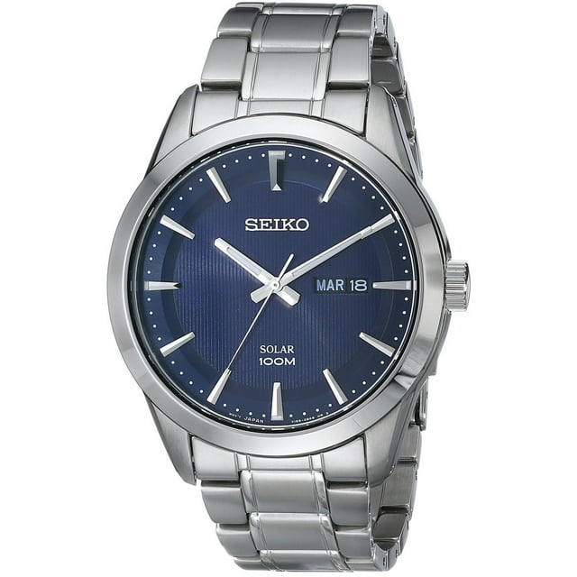 Seiko Men's SNE361 Solar Watch, Stainless Steel Case & Bracelet, Blue ...