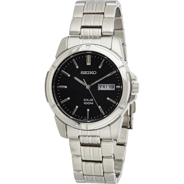 Seiko SNE093 Solar Powered Men's Watch, Stainless Steel Black Dial ...