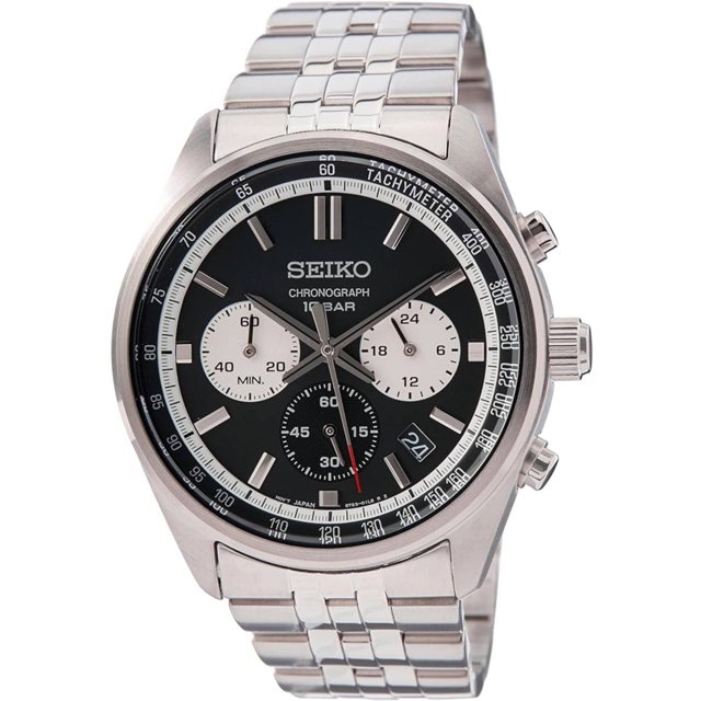 Seiko SSB429P1 Men's Black Dial Steel Bracelet Chronograph Watch with Japanese Quartz Movement ...