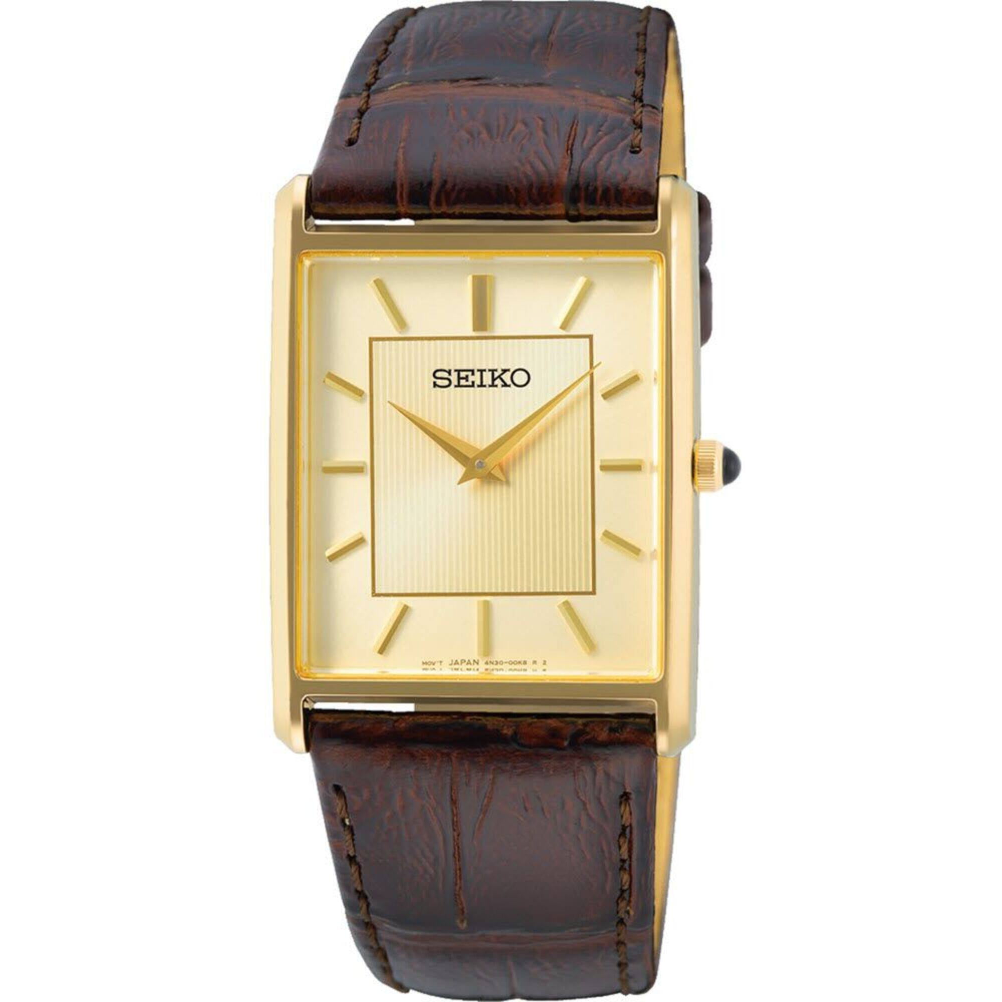 Seiko SWR064P1 Men's Essentials Champagne Dial Brown Strap Watch - Walmart.com