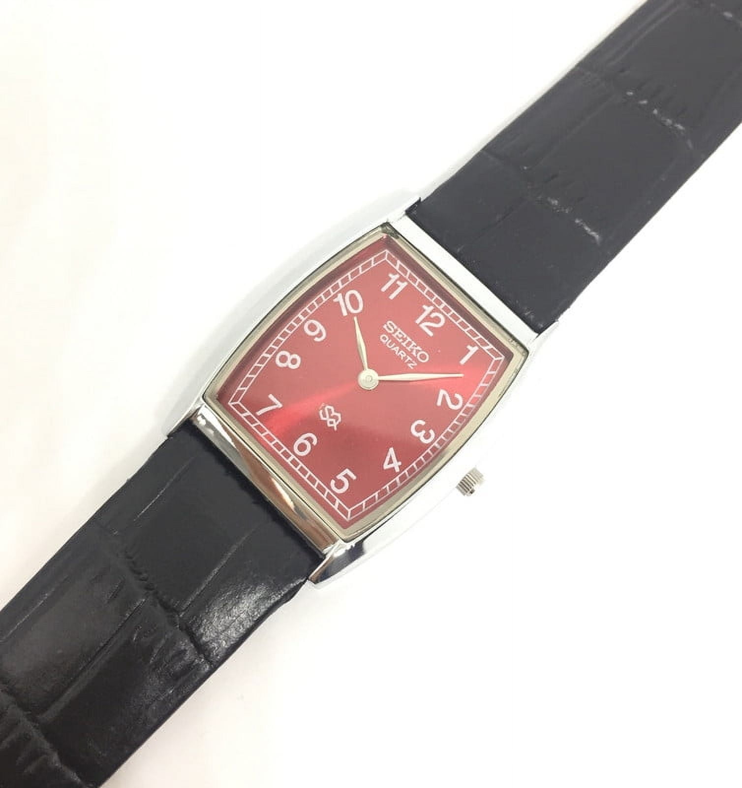 Seiko Slim SQ Barrel Tank Quartz Red Dial With Black Leather Strap New ...