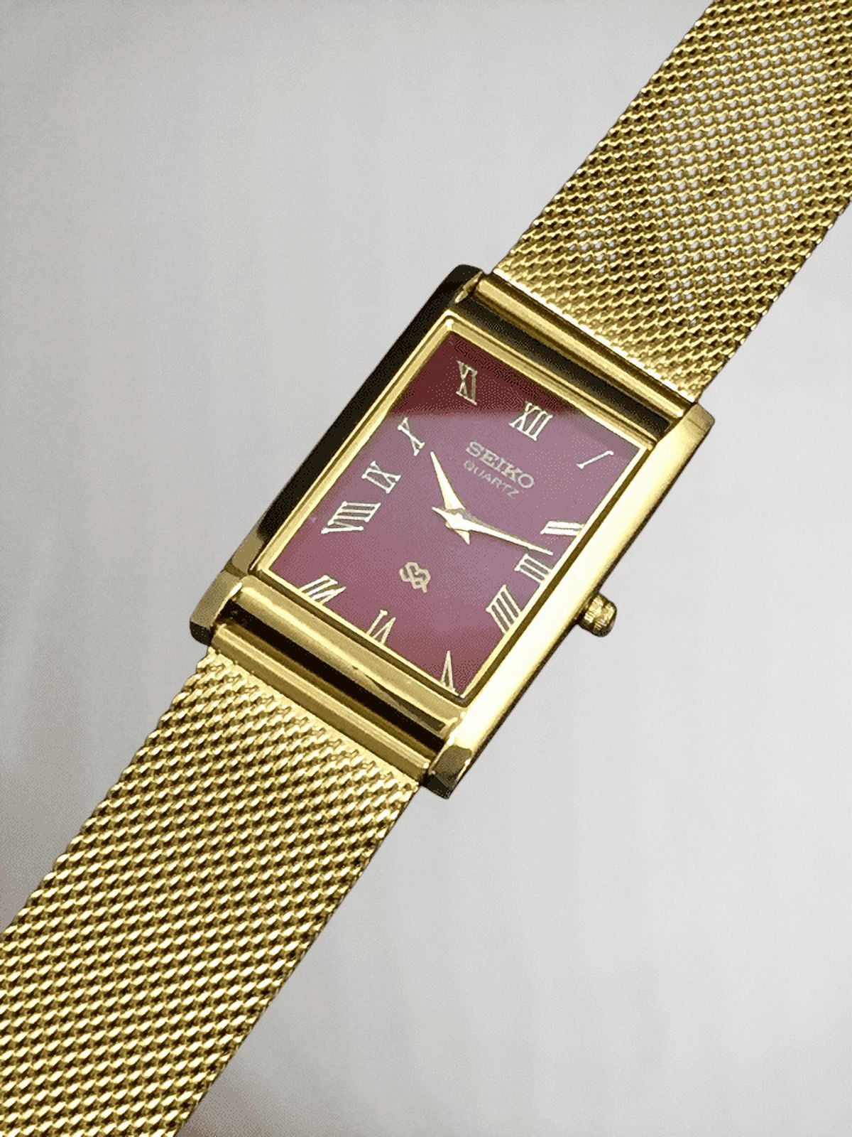 Seiko Slim SQ Tank Quartz Roman Number Red Dial Metal Strap New Battery ...