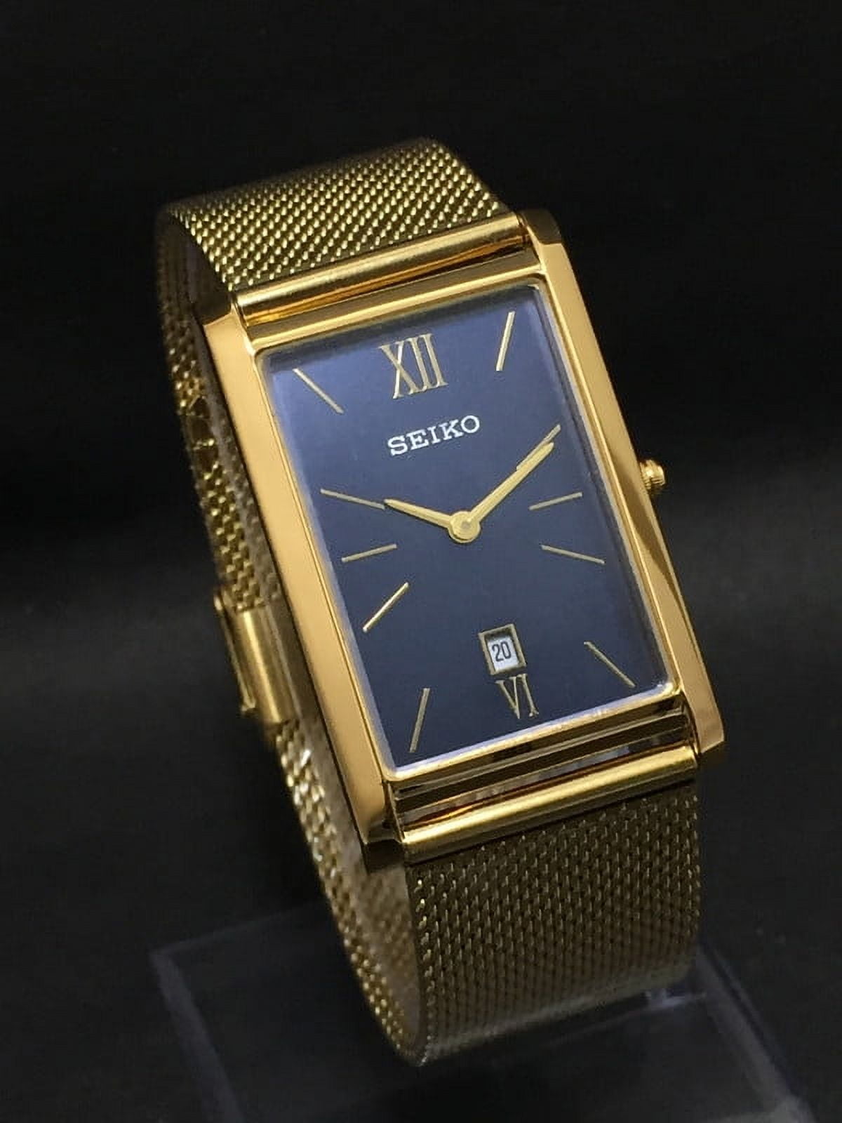 Seiko Slim Tank Roman Number Blue Dial With Date Metal Strap Quartz ...