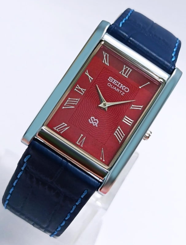 Seiko Slim Tank SQ Quartz Roman Number Red Dial Rectangular Blue ...