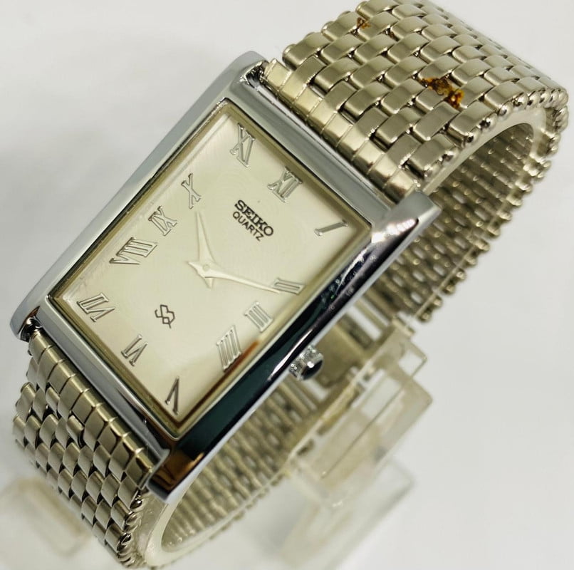 Seiko Slim Tank SQ Quartz White Dial Rectangular With Metal Strap Japan ...