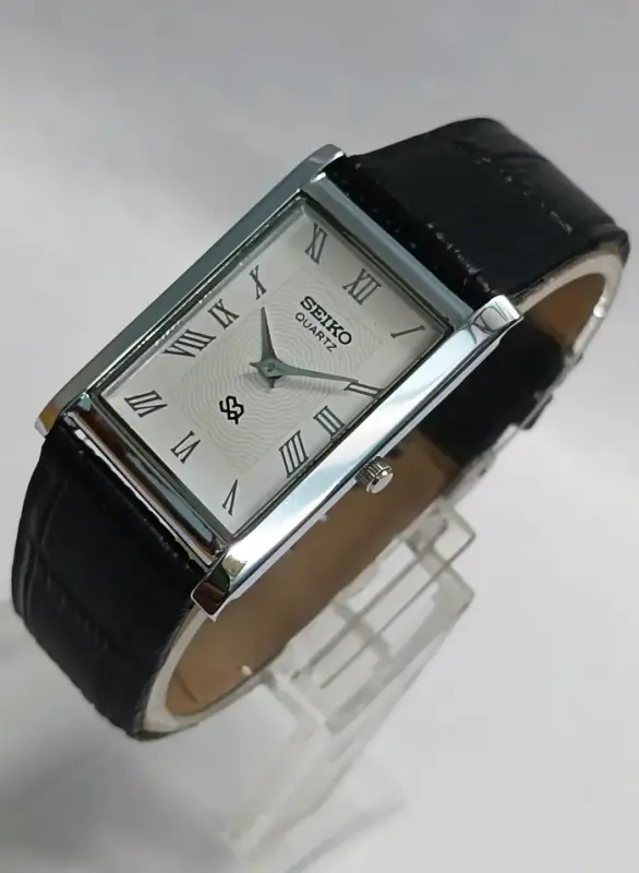 Seiko Slim Tank SQ White Dial Rectangular Roman Number Black Strap ...