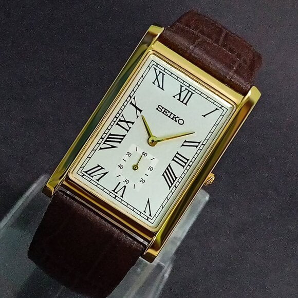 Seiko Slim Tank Side Second Roman Number Silver Dial Brown Strap Quartz ...