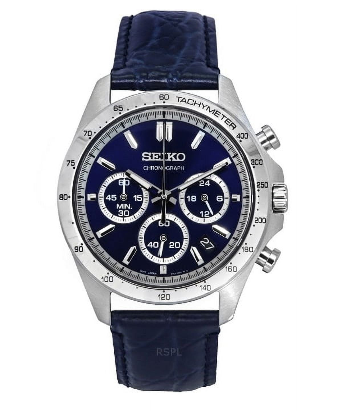 Seiko Spirit Chronograph Leather Strap Blue Dial Quartz SBTR019 100M ...