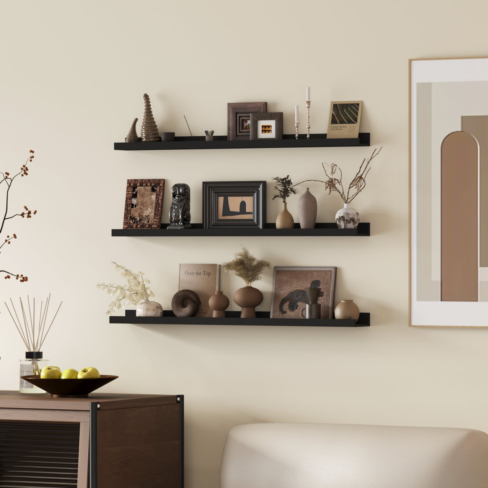 SeilKocv Large Black Wall Mounted Floating Shelves Set of 3, 36" Wood ...