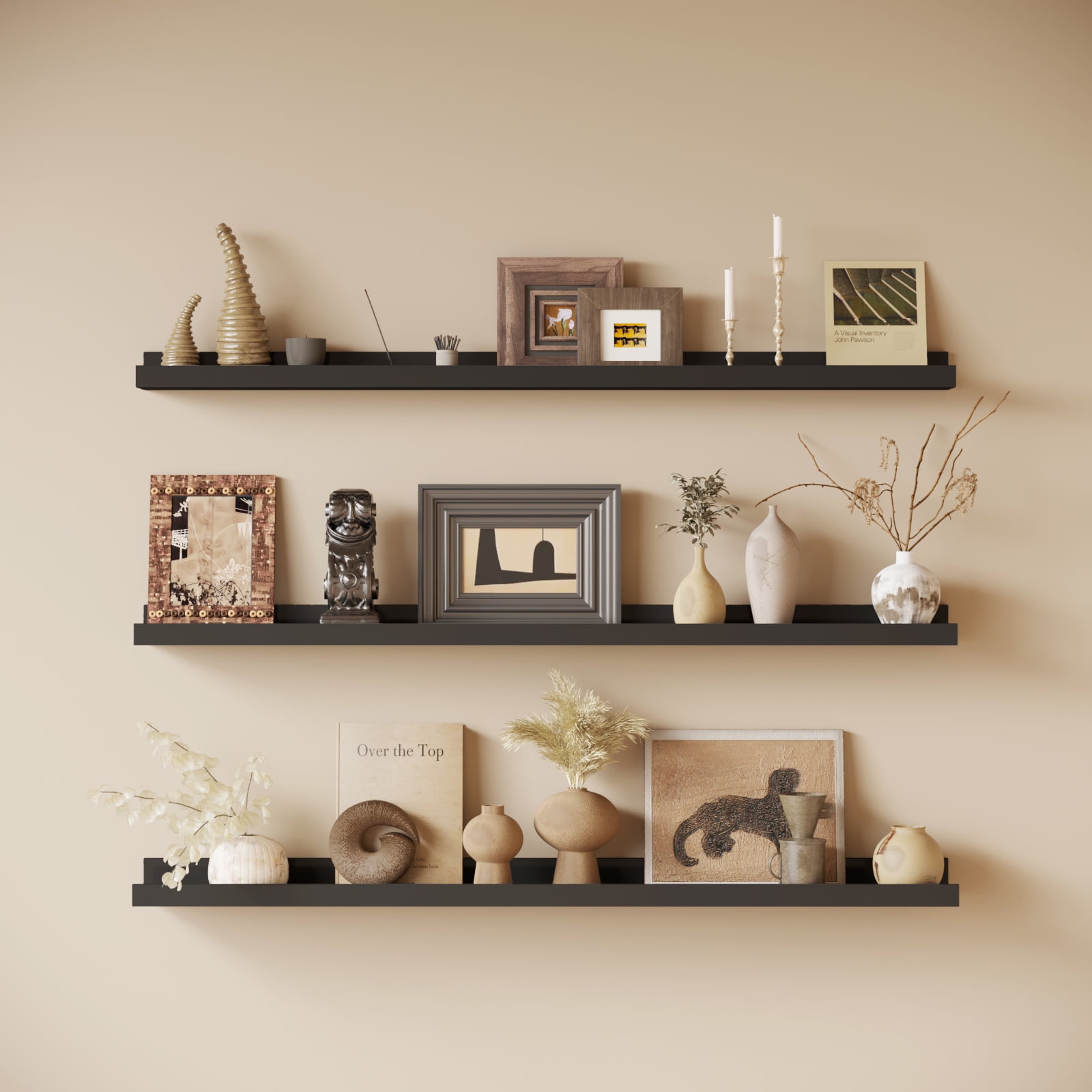 SeilKocv Modern Black Wall Mounted Floating Shelves Set of 3, 48" Wood ...