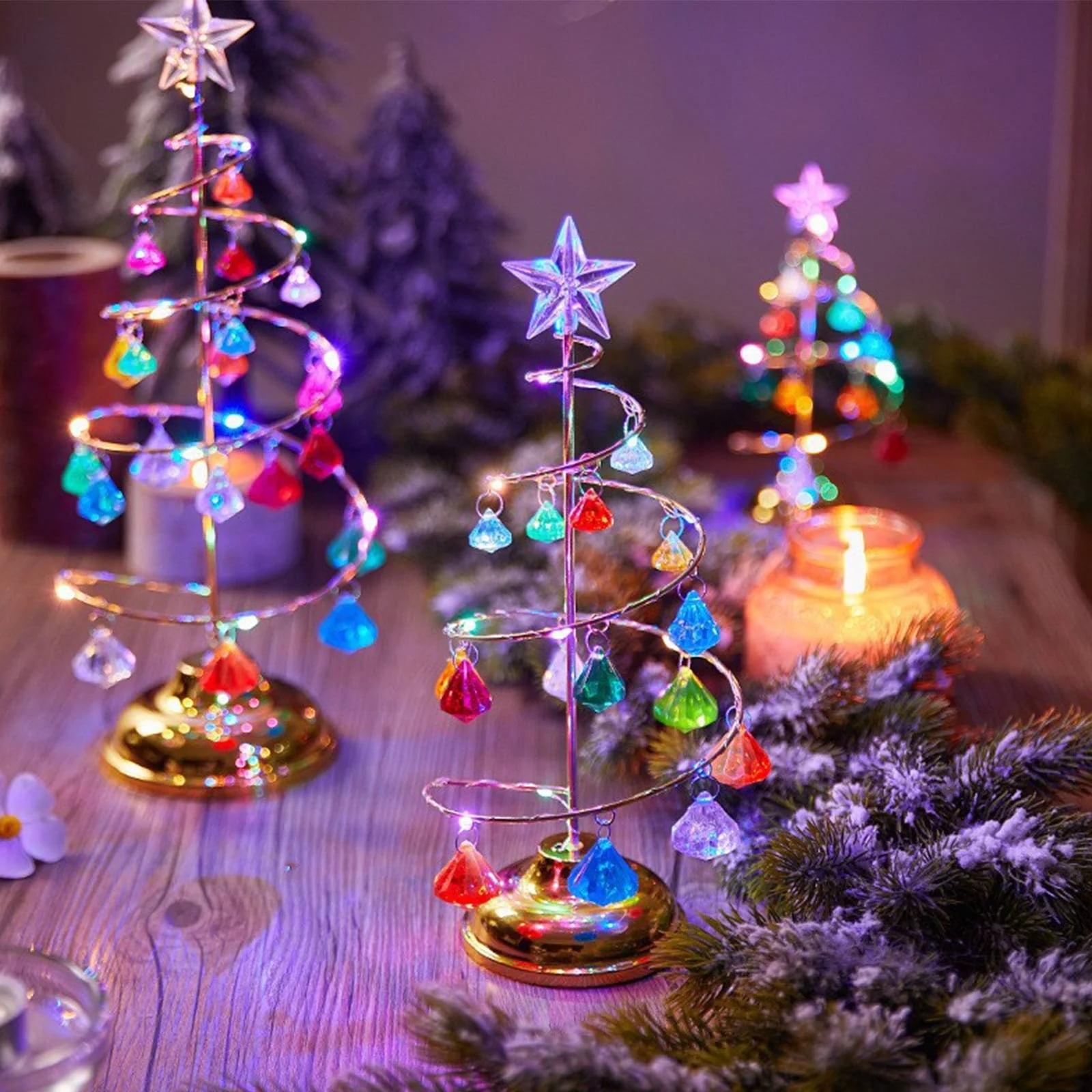 Seilly Christmas Tree with Lights, Table Top Pre-lit Artificial Mini ...