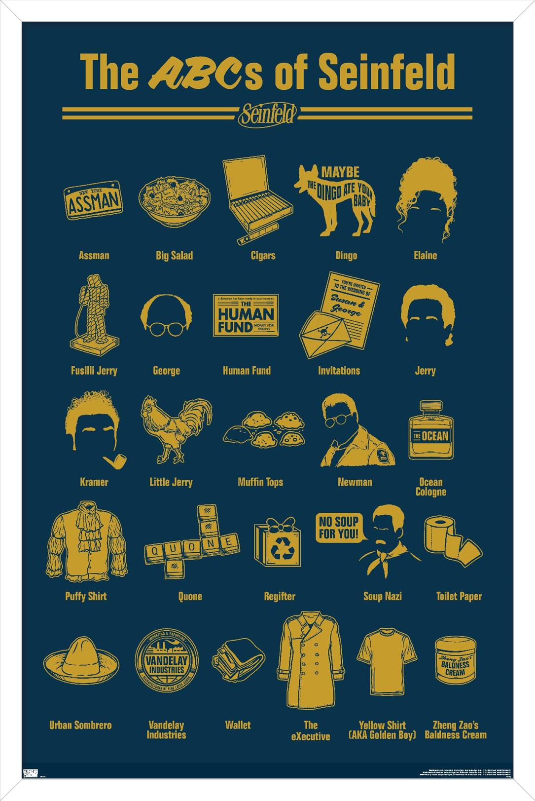 Seinfeld - ABCs of Seinfeld Wall Poster, 22.375" x 34" Framed - Walmart.com