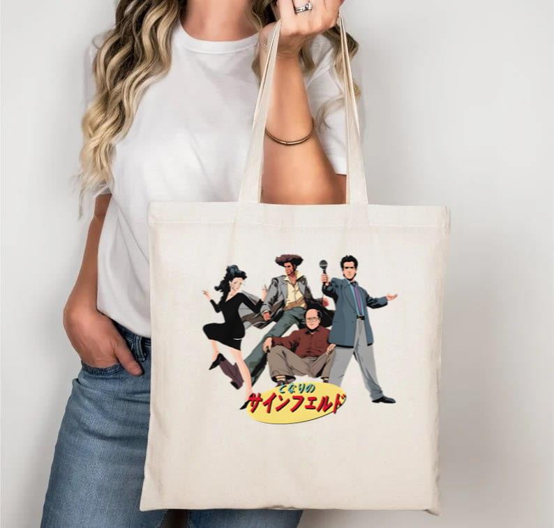 Seinfeld Anime Funny TV Show Crossover Parody Graphic Fan Art Tote Bag ...