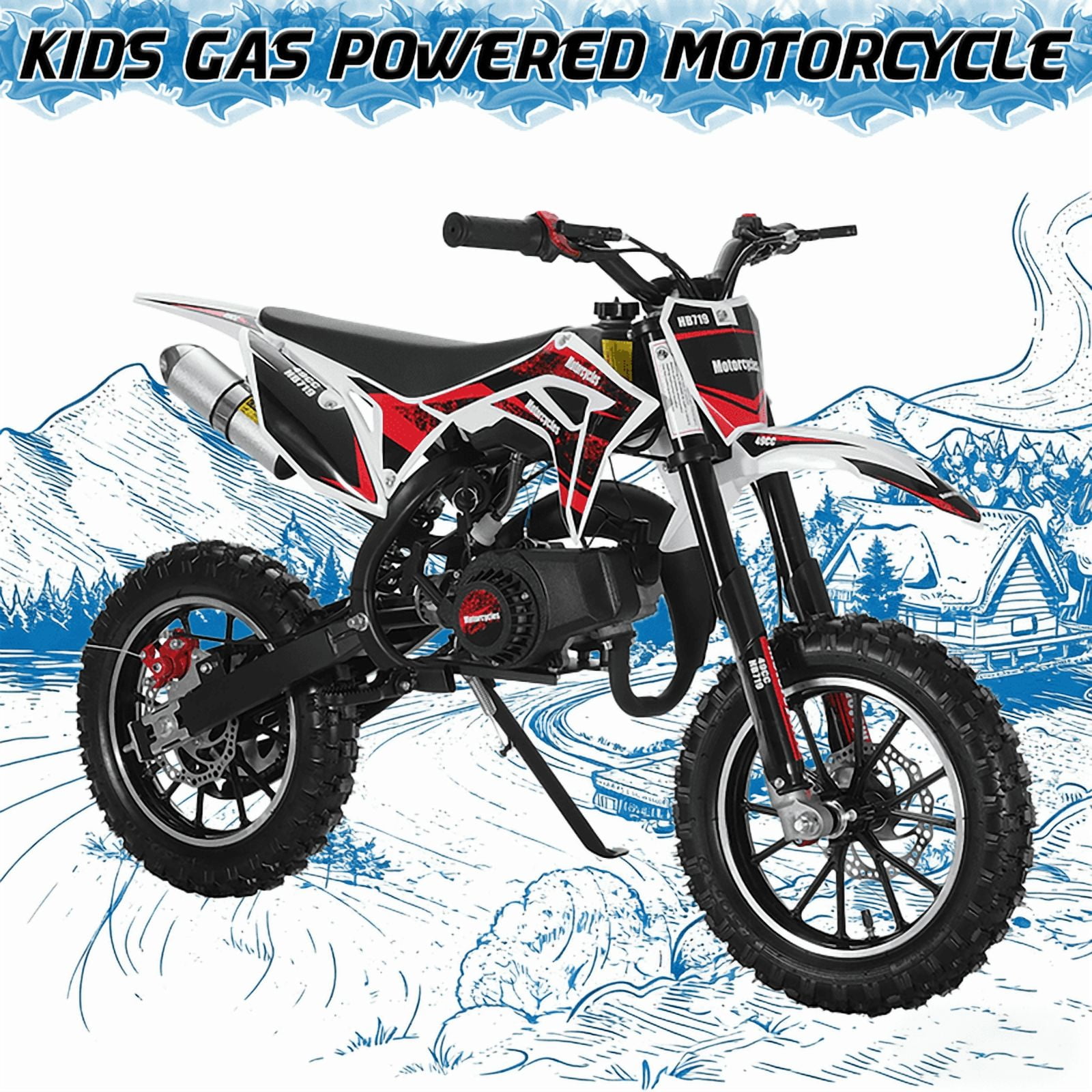 Seipouy 49cc Dirt Bike for Kids & Adults, 2-Stroke Mini Bike with Off ...