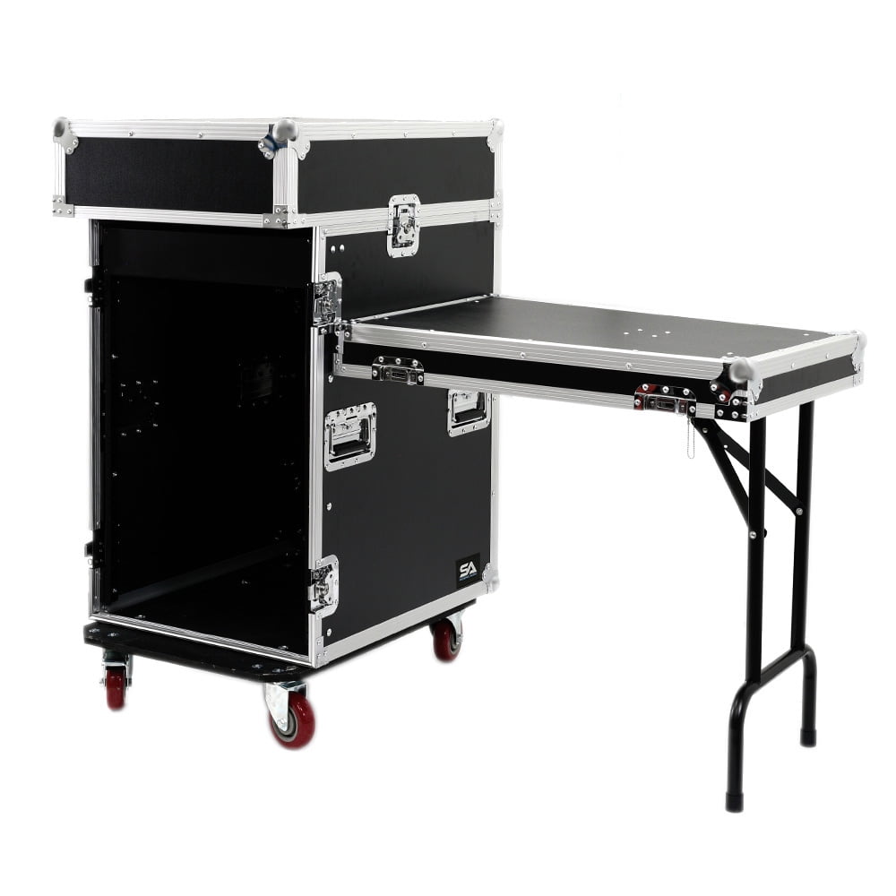 Seismic Audio - 14 Space Pro Audio DJ Road Rack Case with DJ Work Table ...