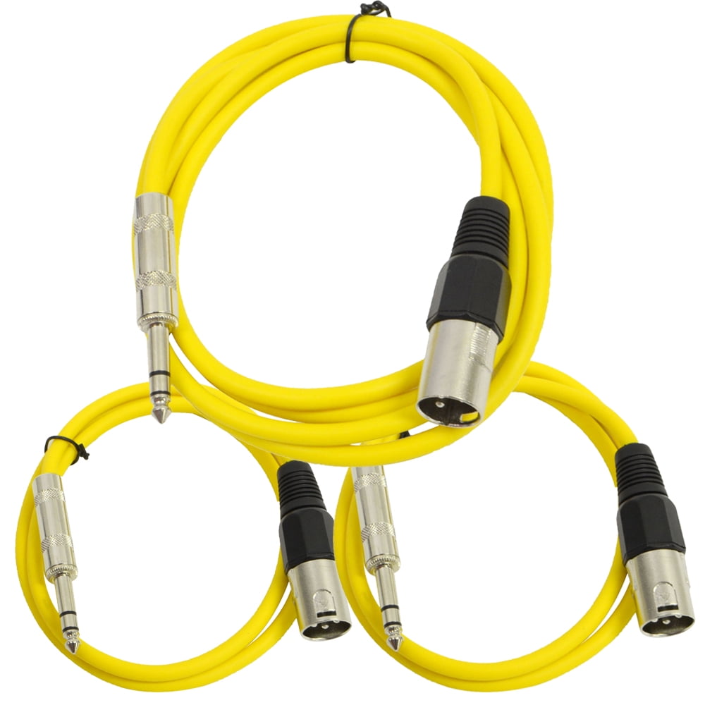 Seismic Audio 3 Pk of Yellow XLR Male to 1/4" TRS Patch Cables - One 6 ft One 3 Ft, One 2 ft ...