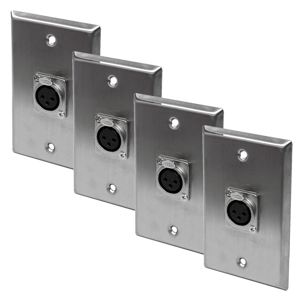 Seismic Audio 4 Pack of Stainless Steel Wall Plates - One XLR Female ...