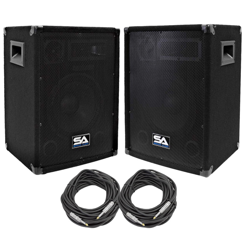 Seismic Audio Pair of 10" DJ Speakers and 50' Speaker Cables - 10" Band ...
