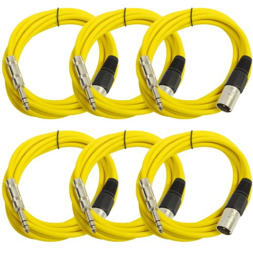 Seismic Audio - SATRXL-M10-6 Pack of Yellow 10' XLR Male to 1/4" TRS ...
