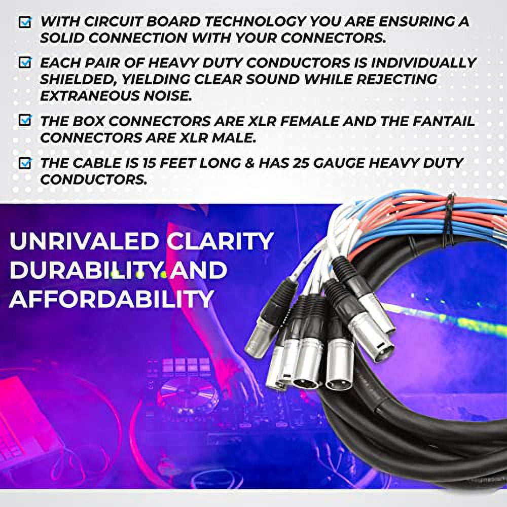Seismic Audio Speakers 8 Channel Low Profile XLR Send Sub Snake Cable ...