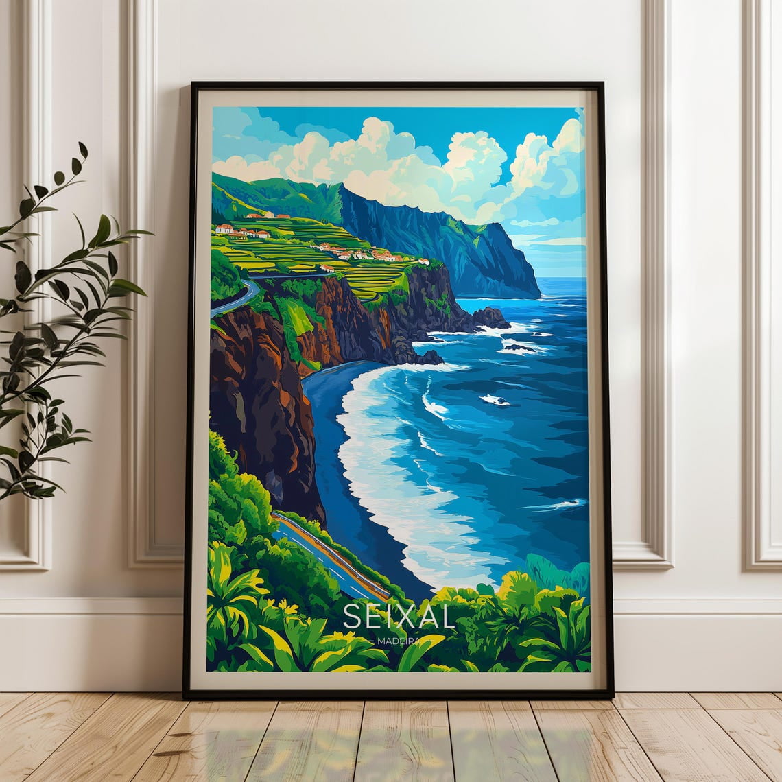 Seixal Travel Poster, Portugal Wall Art Print, Black Sand Beach ...