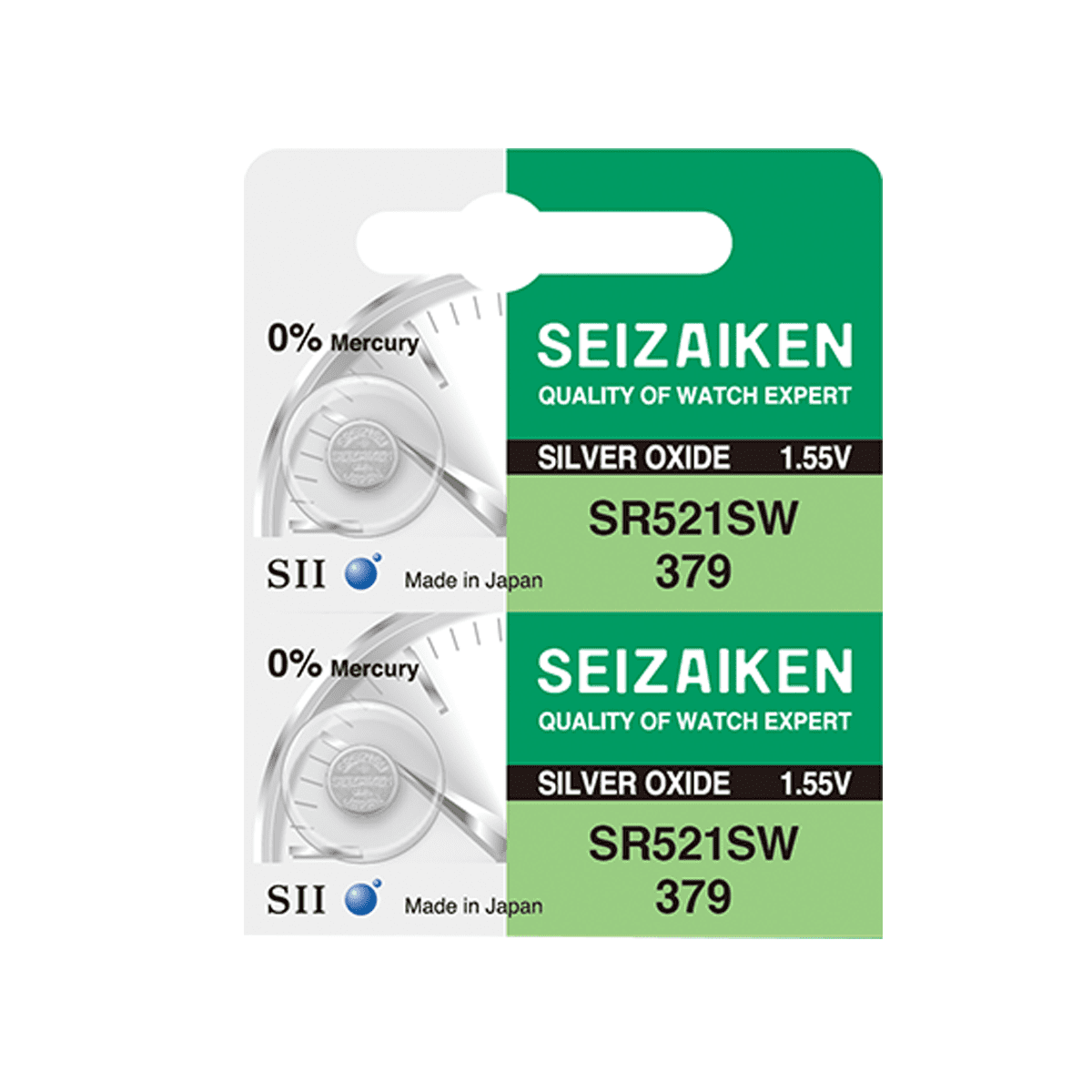 Seizaiken 379 SR521SW 1.55V 0%Hg Silver Oxide Watch Battery (2 ...