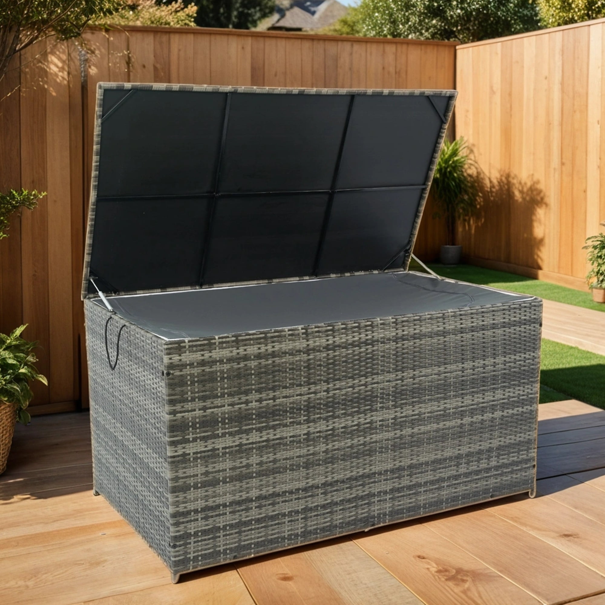 Seizeen 113Gal PE Rattan Deck Box, All-Weather Wicker Outdoor Storage ...